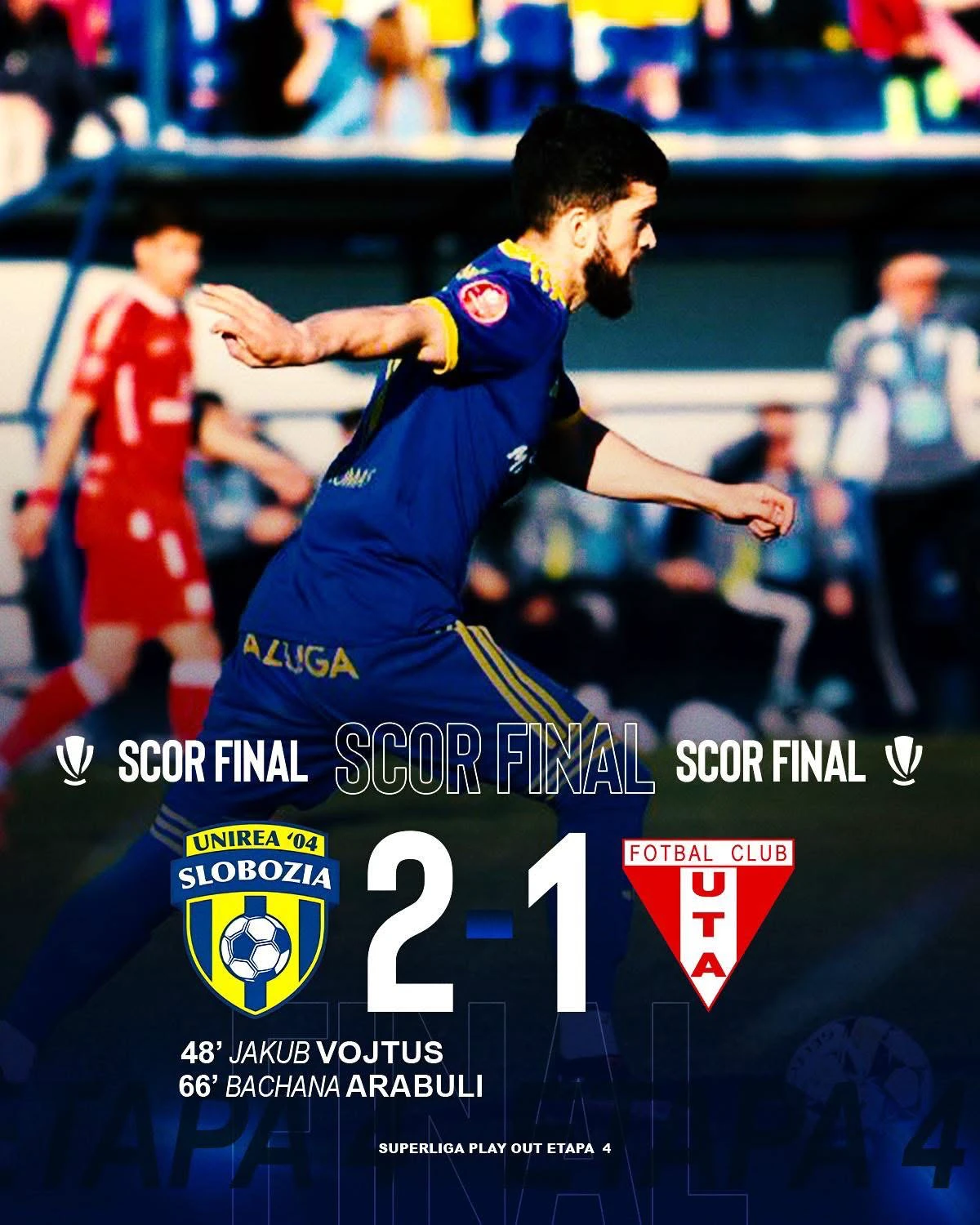 Superliga. Unirea Slobozia, victorie în fața celor de la UTA Arad, 2-1