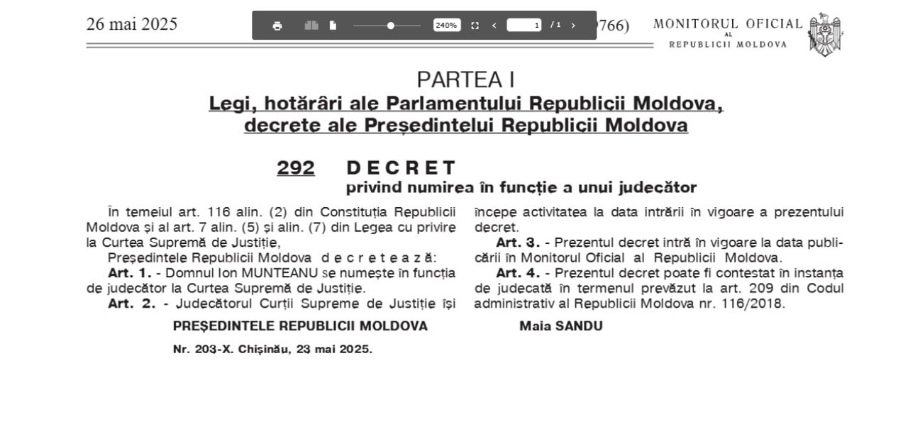 Republica Moldova rămâne din nou fără procuror general. Ion Munteanu, numit judecător la CSJ