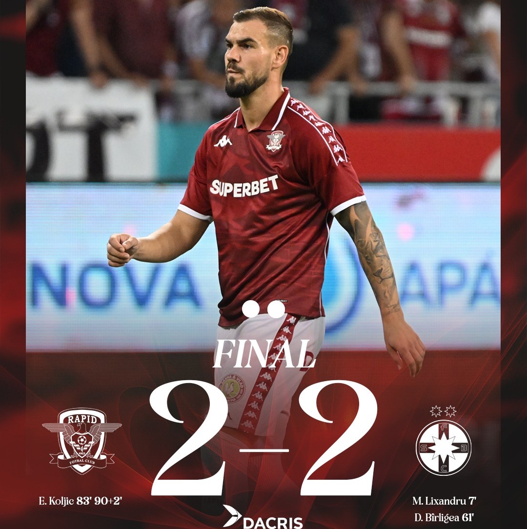 FC Rapid și FCSB au încheiat la egalitate, 2-2, într-un meci plin de ...