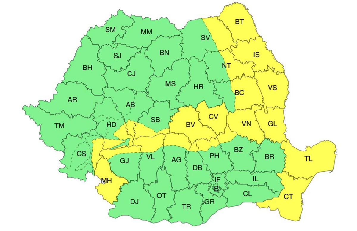 Două atenționări Cod galben de vânt puternic, emise de ANM. Județele ...
