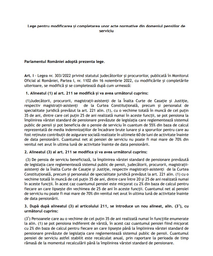 S-a publicat noul proiect de lege pentru pensiile magistraților. Ce prevede actul